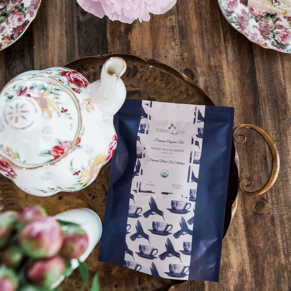 Organic Wild Blueberry Black Tea Sachets - Humming Cup Premium Organic Tea